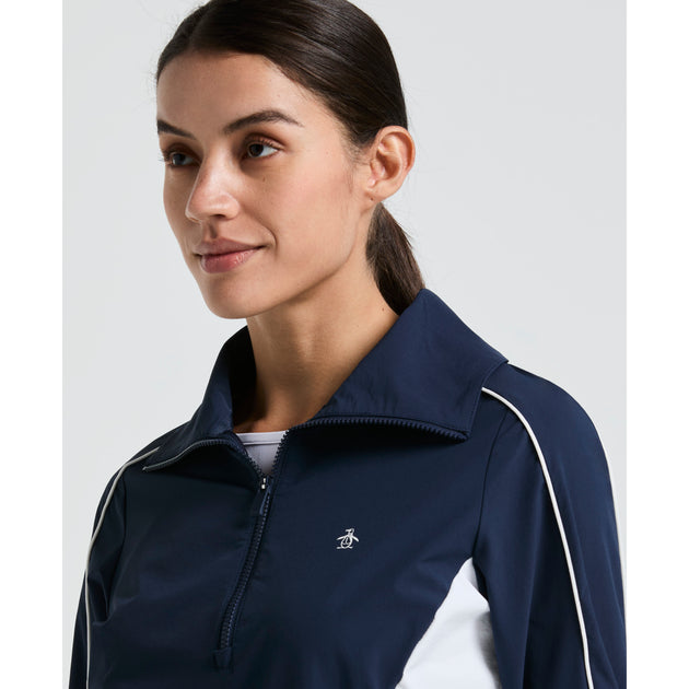 Women's Cropped 1/4 Zip Colour Block Tennis Jacket In Blue | Original ...