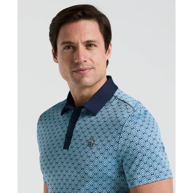 Yarn Dyed Bohemian Jacquard Golf Polo Shirt In Blue | Original Penguin®