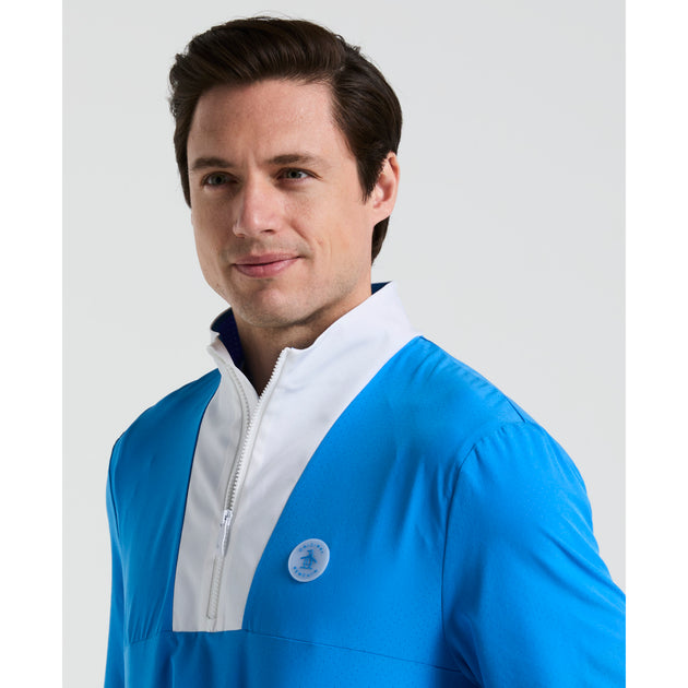 Lightweight 1/4 Zip Colour Block Golf Pullover In Blue | Original Penguin®