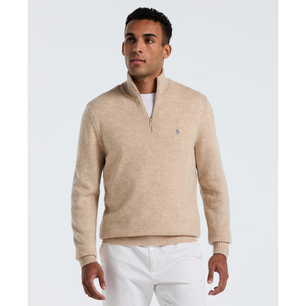 Lambswool Quarter Zip Sweater In Beige | Original Penguin®