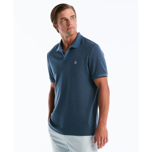 Honeycomb Textured Johnny Collar Polo Shirt In Blue | Original Penguin®